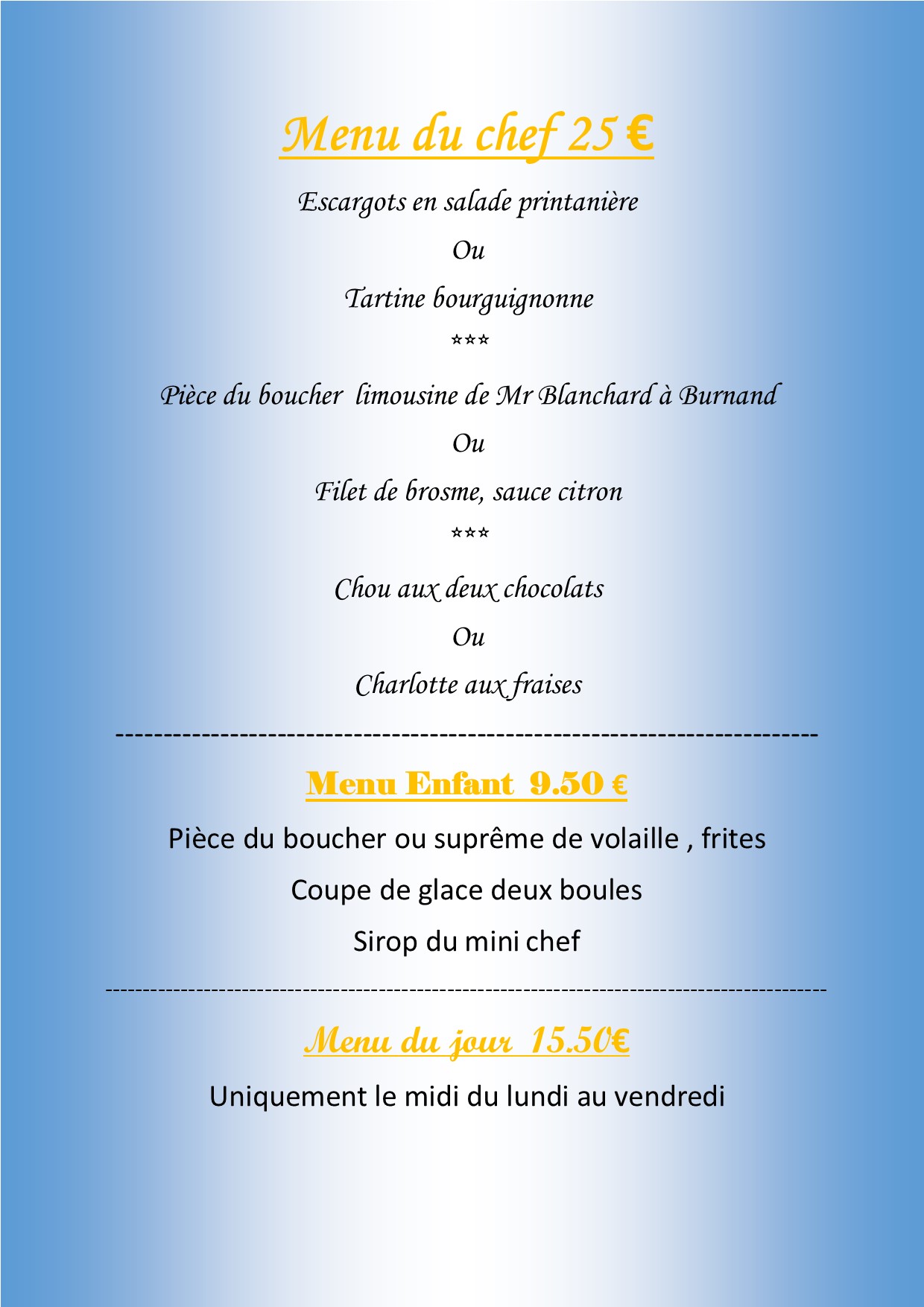 Menu du Midi - Hôtel de la Gare Restaurant La Voie Gourmande
