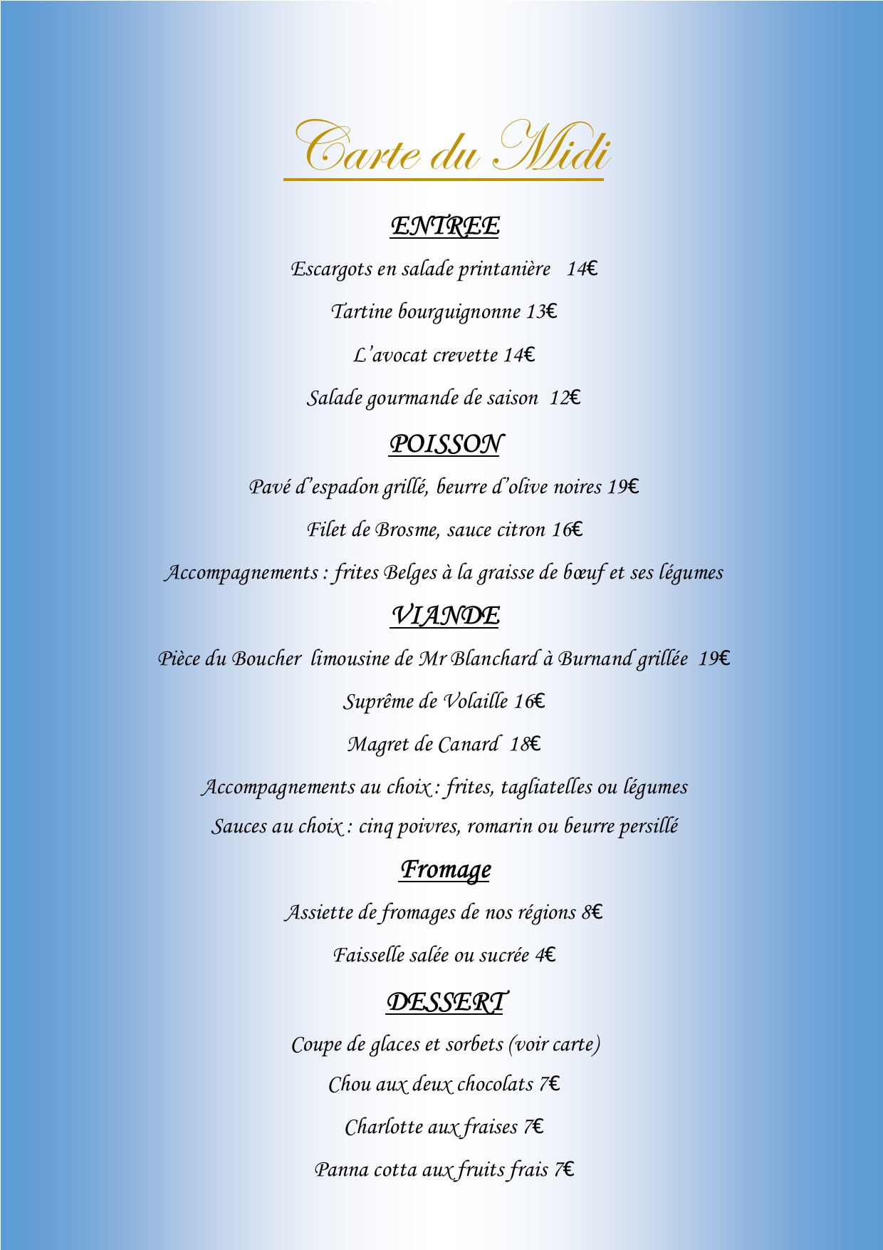 Menu du Midi - Hôtel de la Gare Restaurant La Voie Gourmande